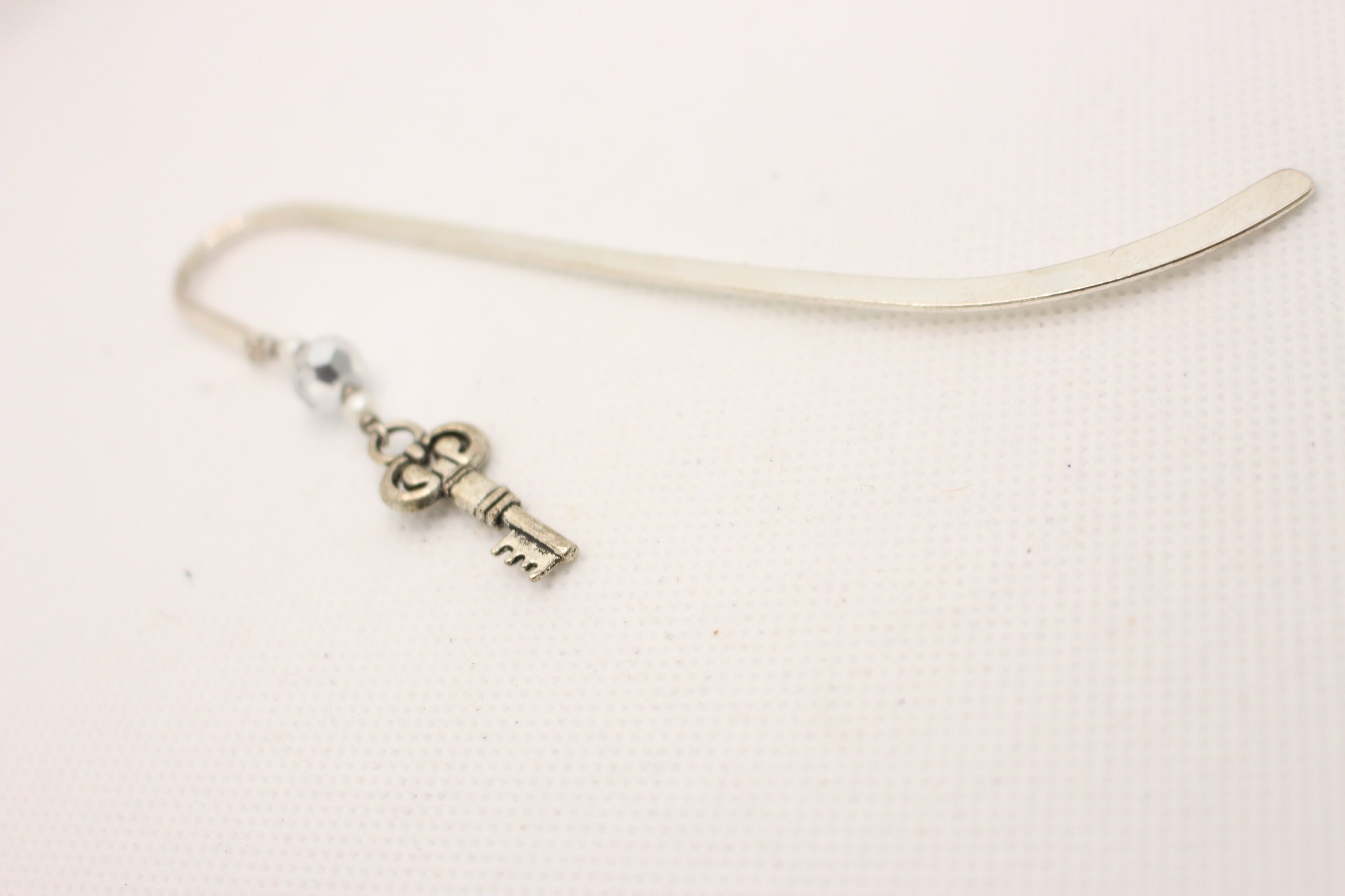 Lg Bookmark W/ Silver and White Beads Abd Key Charm - Etsy