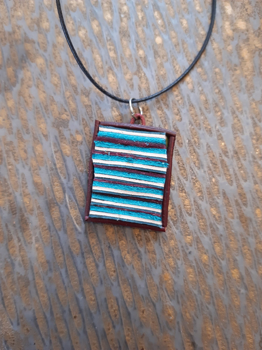 Leather Chain Turquoise Wine-red Rectangle Striped - Etsy
