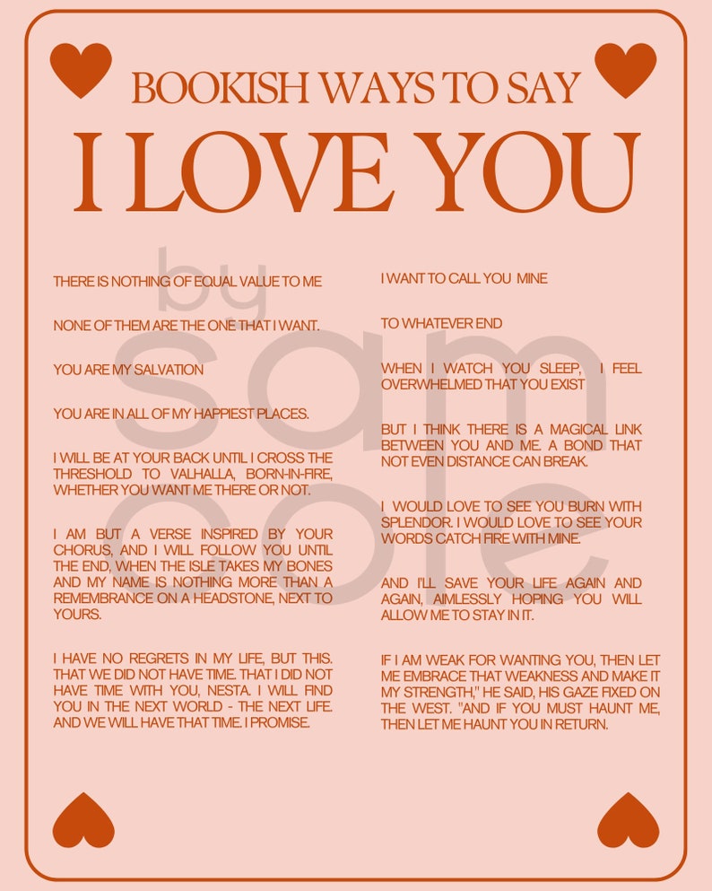 Bookish 'I Love You' Quotes Wall Decor Reading Print Booktok Bookish ...