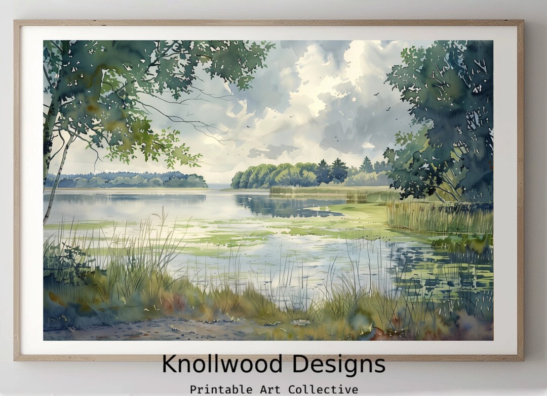 Lake Painting Scene | Gray and Brown Lake Landscape | Lake Artwork ...