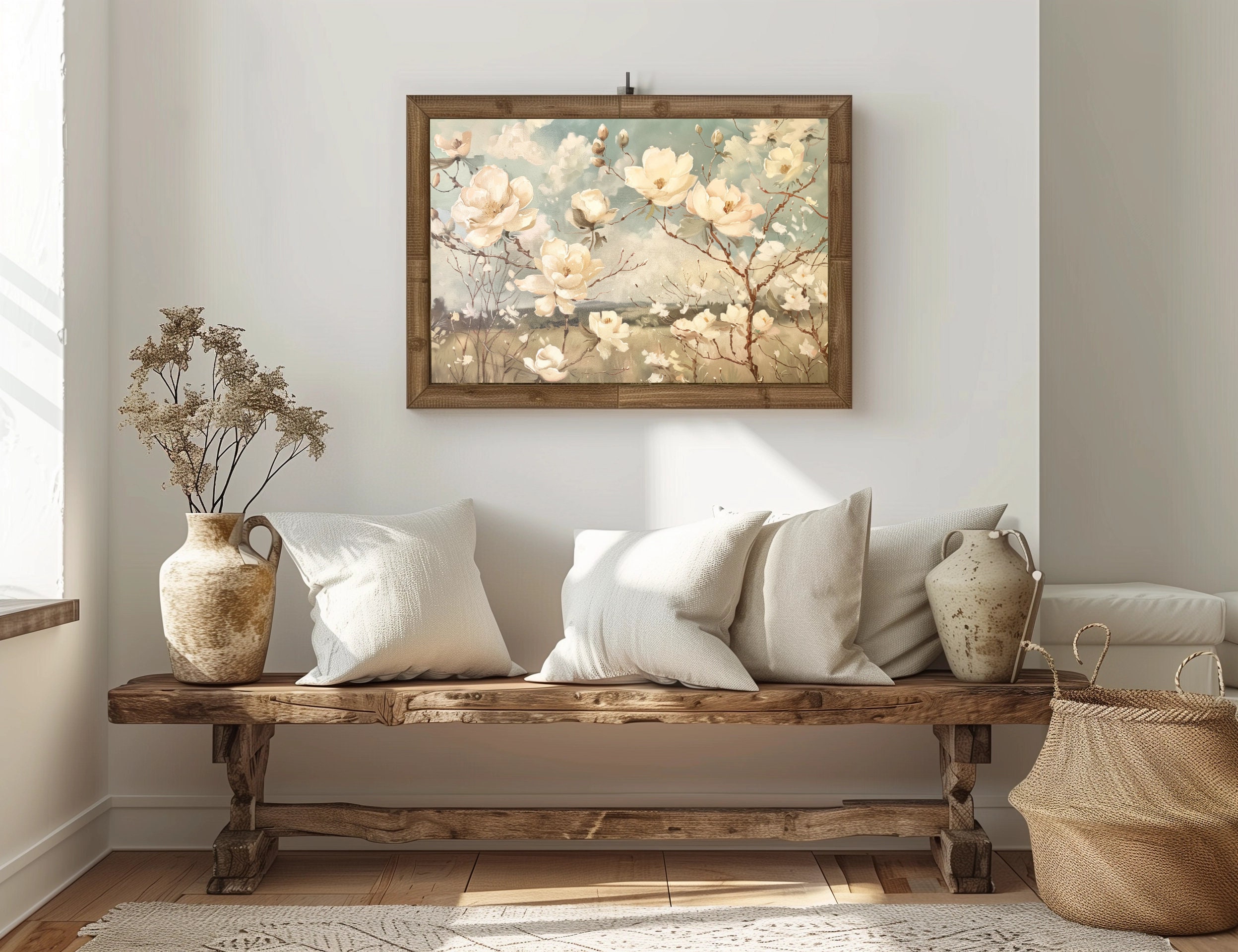Spring Landscape Scene | Summer Farmhouse Decor | Vintage Meadow Scene ...