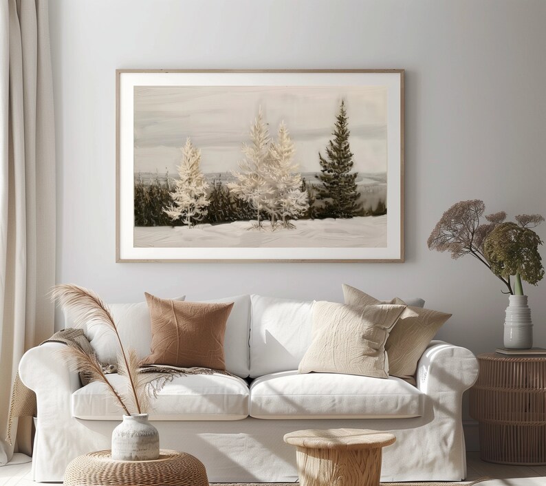 Winter Pine Tree Scene | Christmas Countryside Art | Snow-covered ...