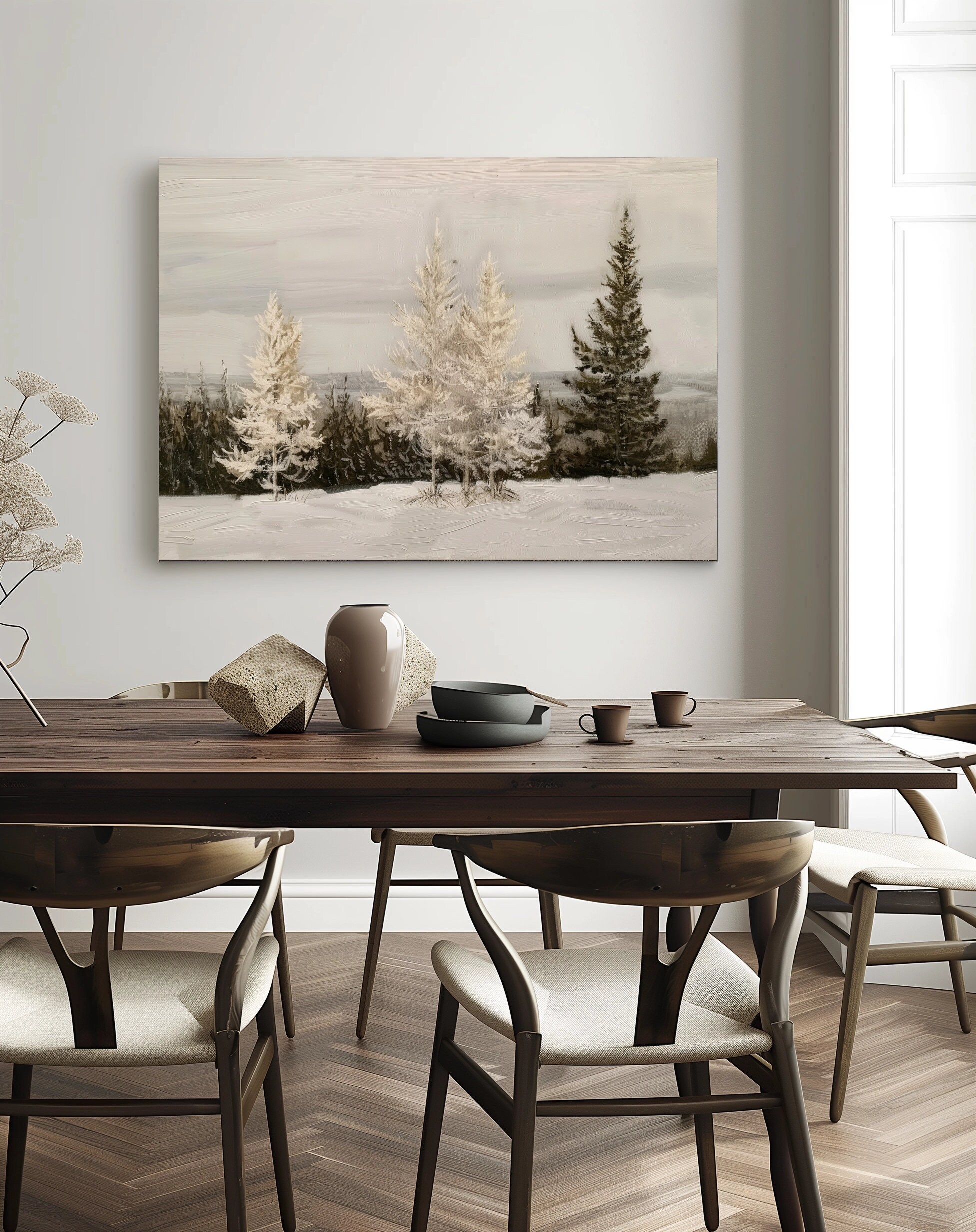 Winter Pine Tree Scene | Christmas Countryside Art | Snow-covered ...