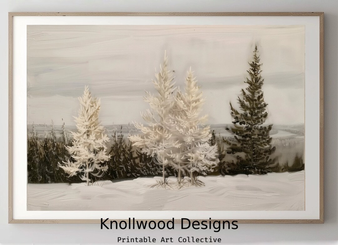 Winter Pine Tree Scene | Christmas Countryside Art | Snow-covered ...