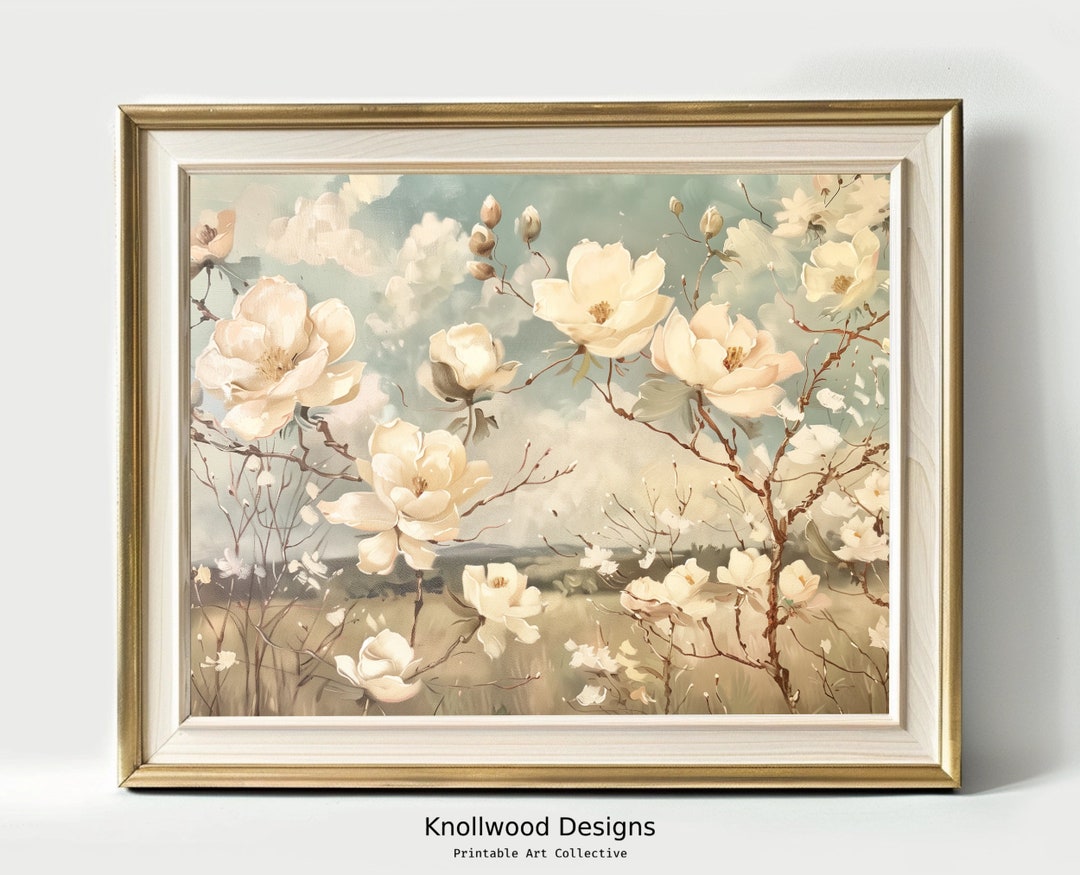 Spring Landscape Scene | Summer Farmhouse Decor | Vintage Meadow Scene ...