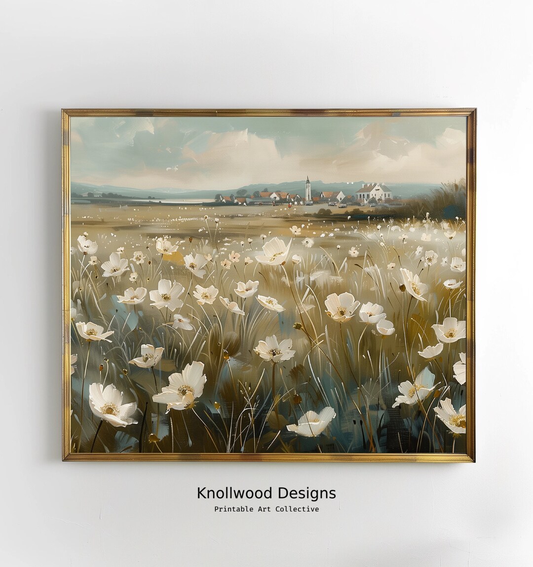 Spring Landscape Scene | Farmhouse Decor | Vintage Meadow Scene ...