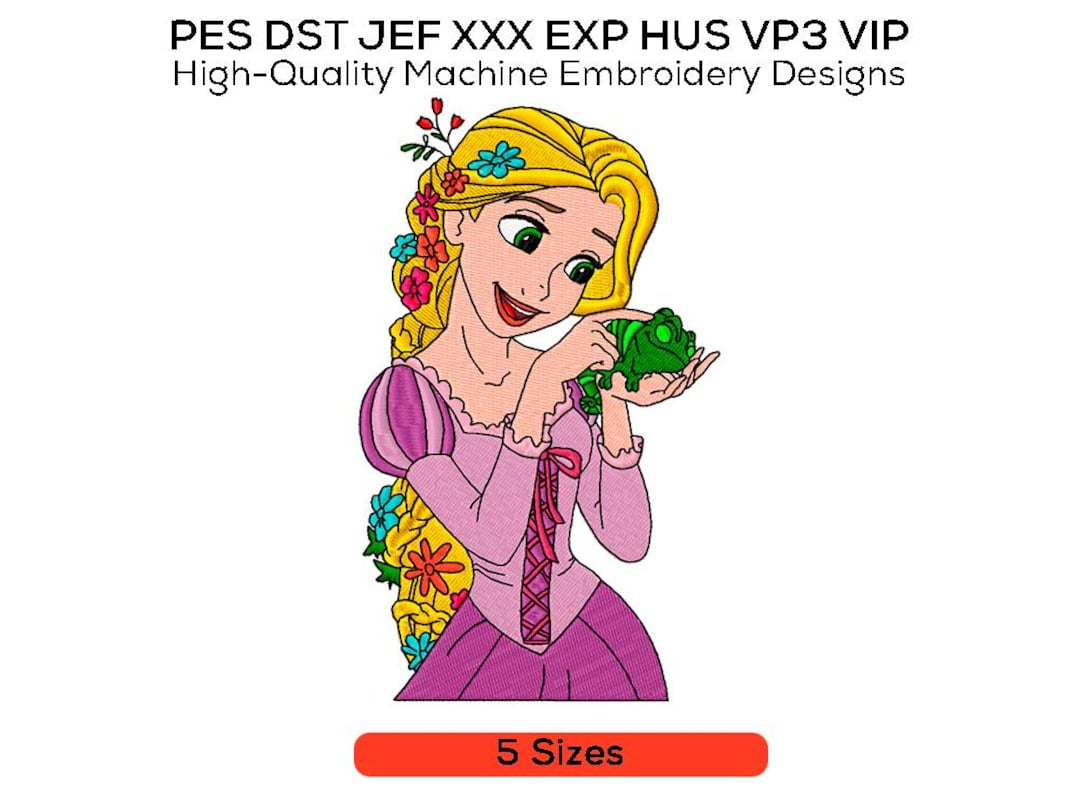 Rapunzel Embroidery Design | Tangled Princess With Chameleon | Digital ...