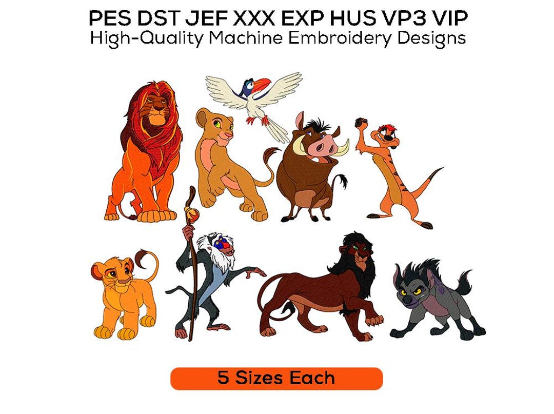 Lion King Embroidery Design Pack | Baby Mufasa, Nala, Pumbaa, Rafiki ...