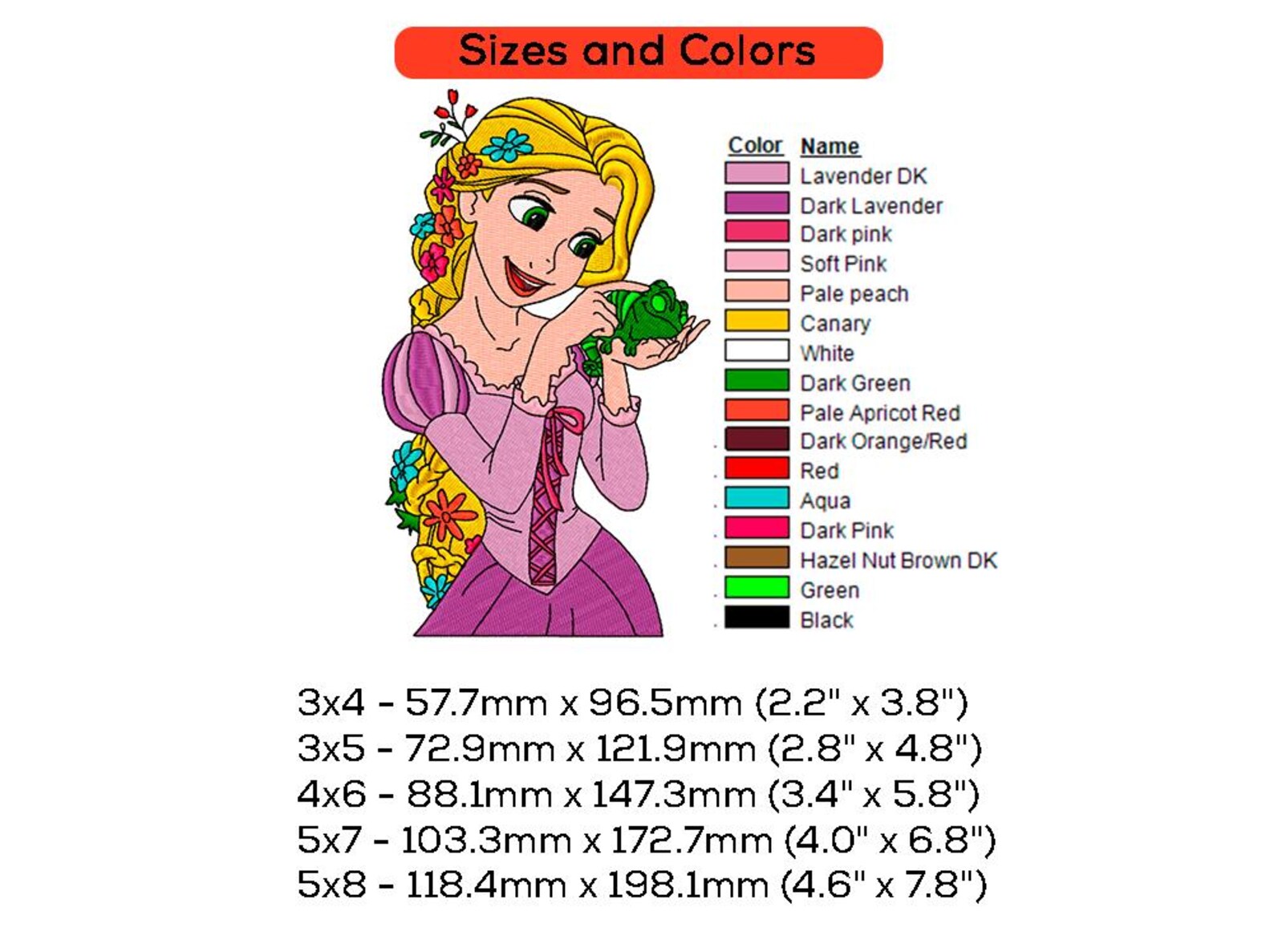 Rapunzel Embroidery Design | Tangled Princess With Chameleon | Digital ...