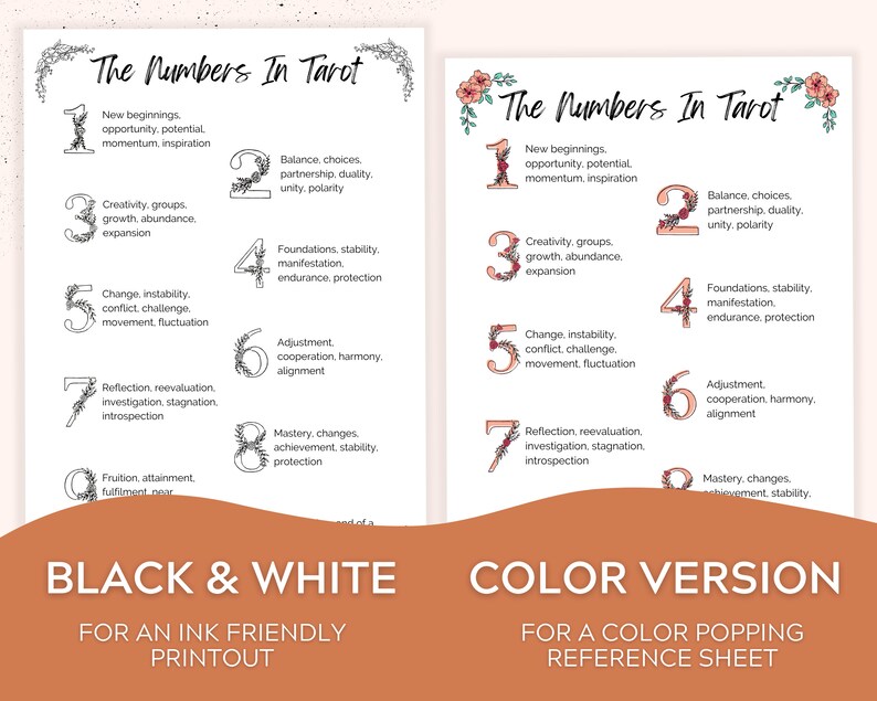 Tarot Colors and Numbers Cheat Sheets PDF Printable for | Etsy