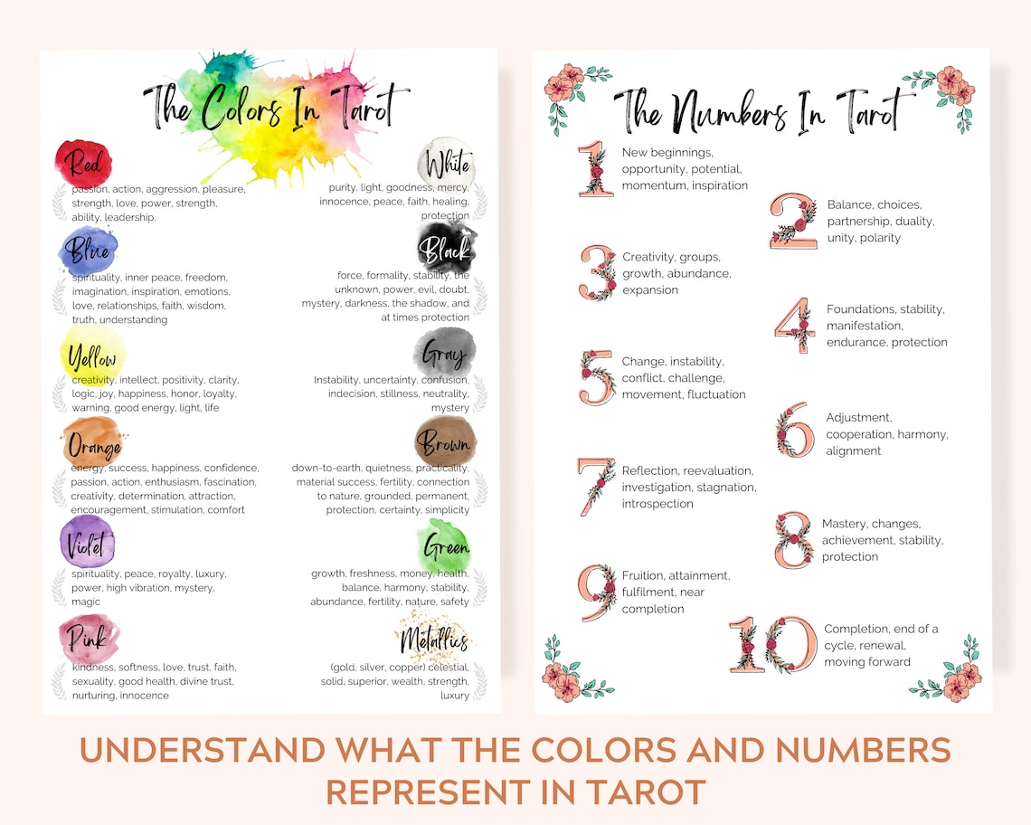 Tarot Colors and Numbers Cheat Sheets PDF Printable (Download Now) - Etsy
