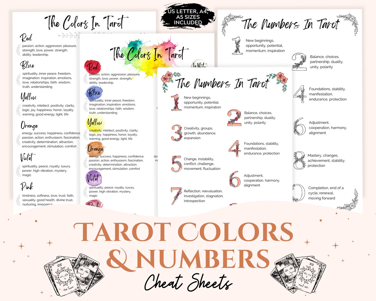 Tarot Colors and Numbers Cheat Sheets PDF Printable (Download Now) - Etsy