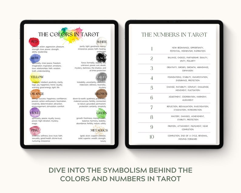 Tarot Colors and Numbers Cheat Sheets PDF Printable for Learning Tarot ...