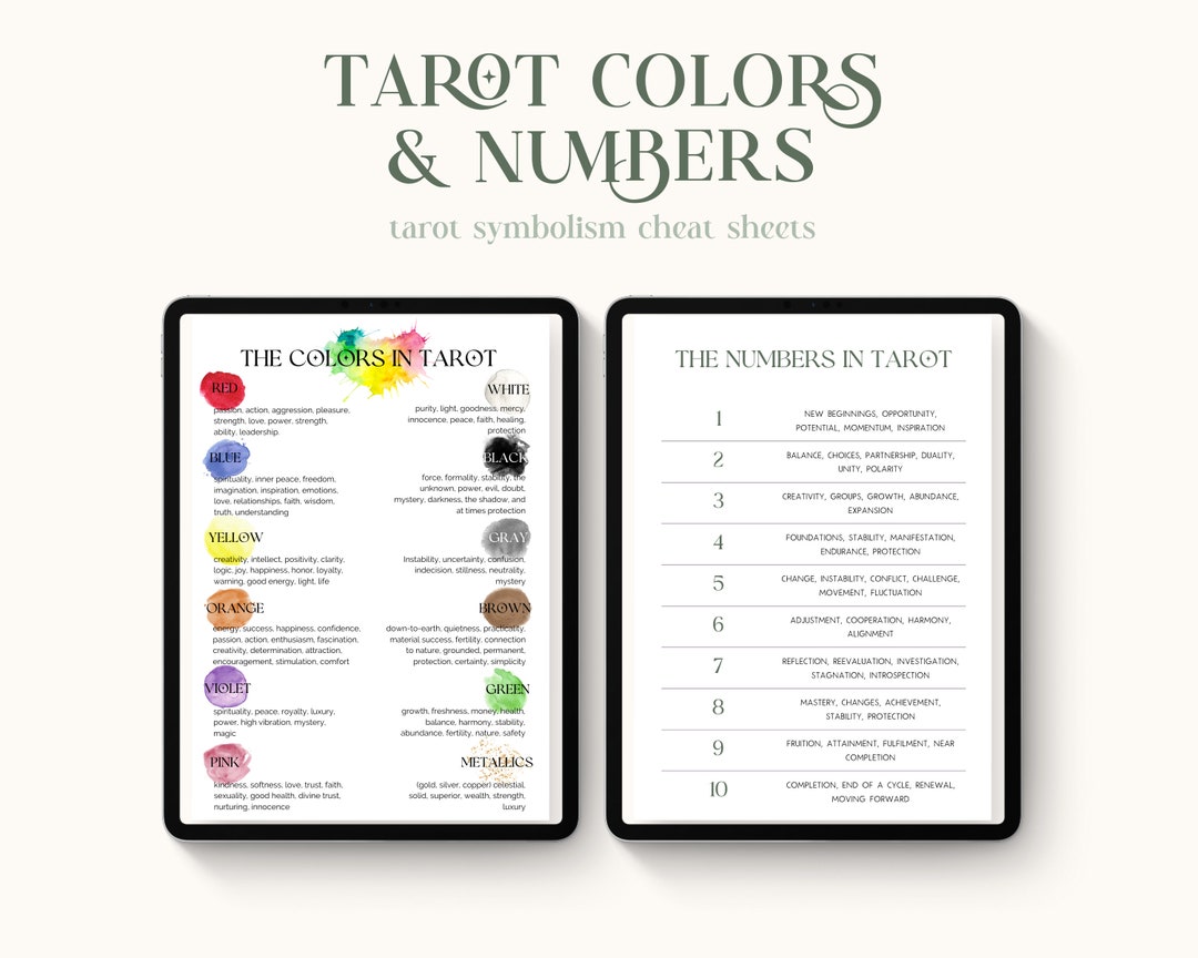 Tarot Colors and Numbers Cheat Sheets PDF Printable for Learning Tarot ...