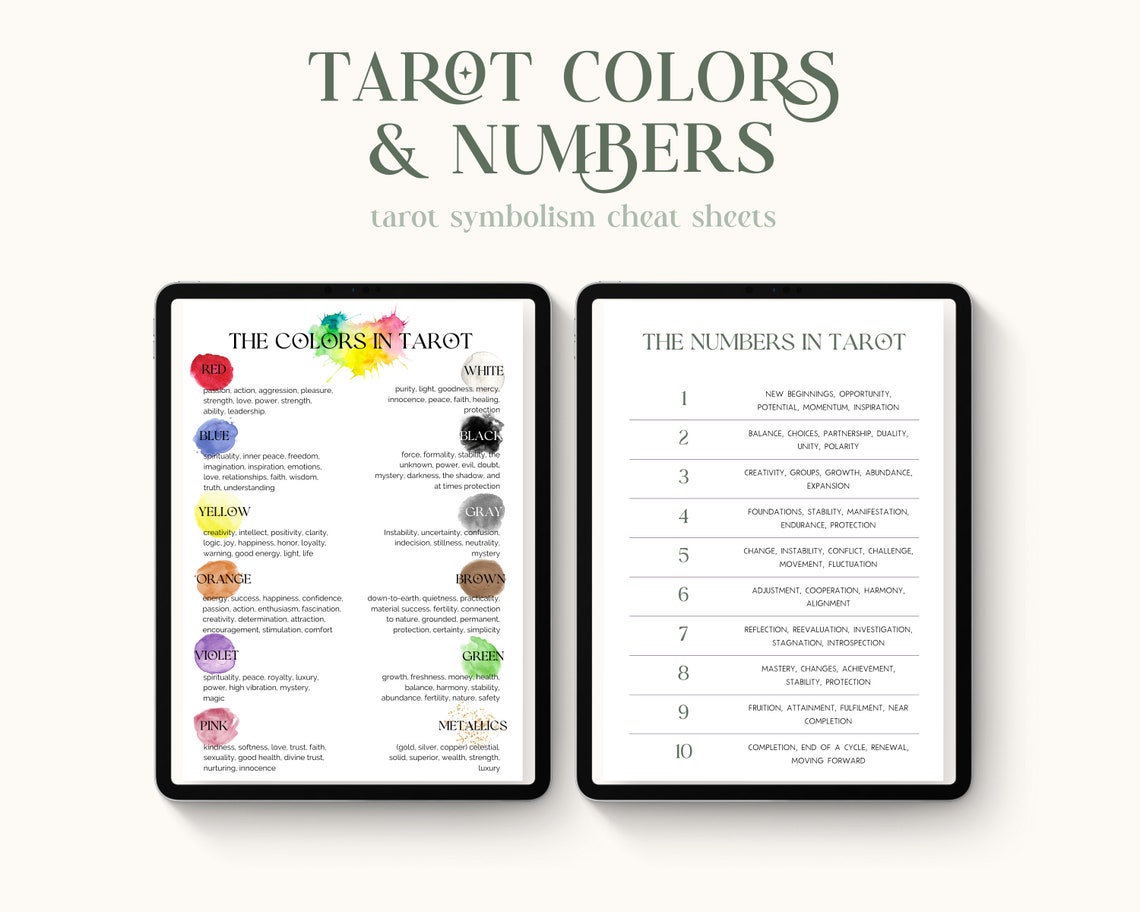 Tarot Colors and Numbers Cheat Sheets PDF Printable for Learning Tarot ...