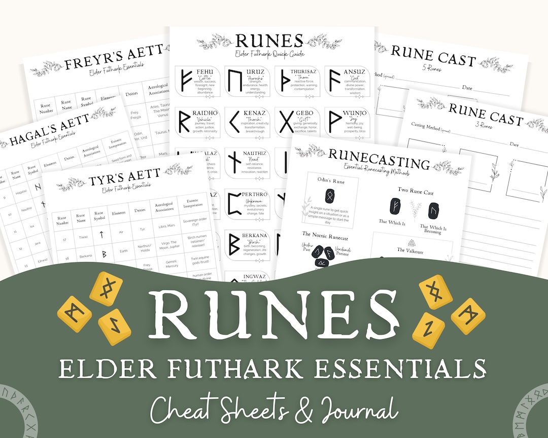 Runes Elder Futhark Essentials Cheat Sheets and Journal, Rune Meanings ...