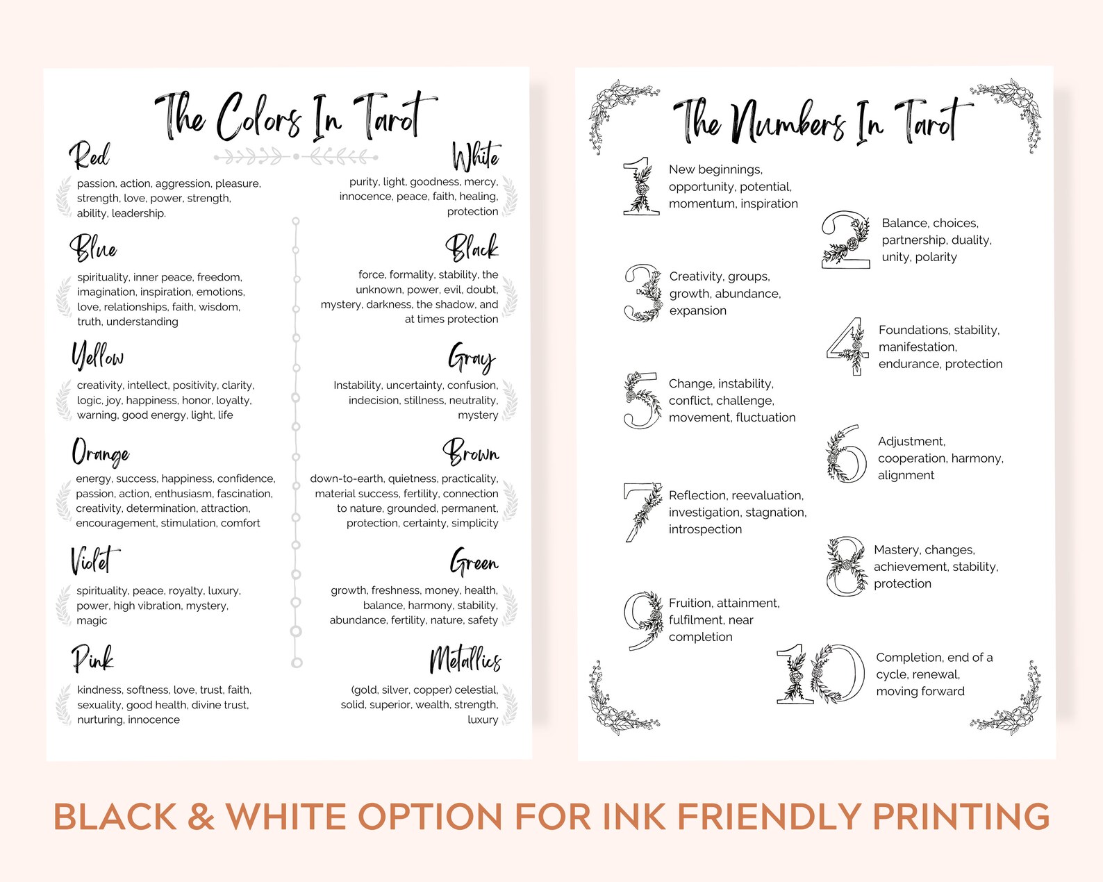 Tarot Colors and Numbers Cheat Sheets PDF Printable (Download Now) - Etsy