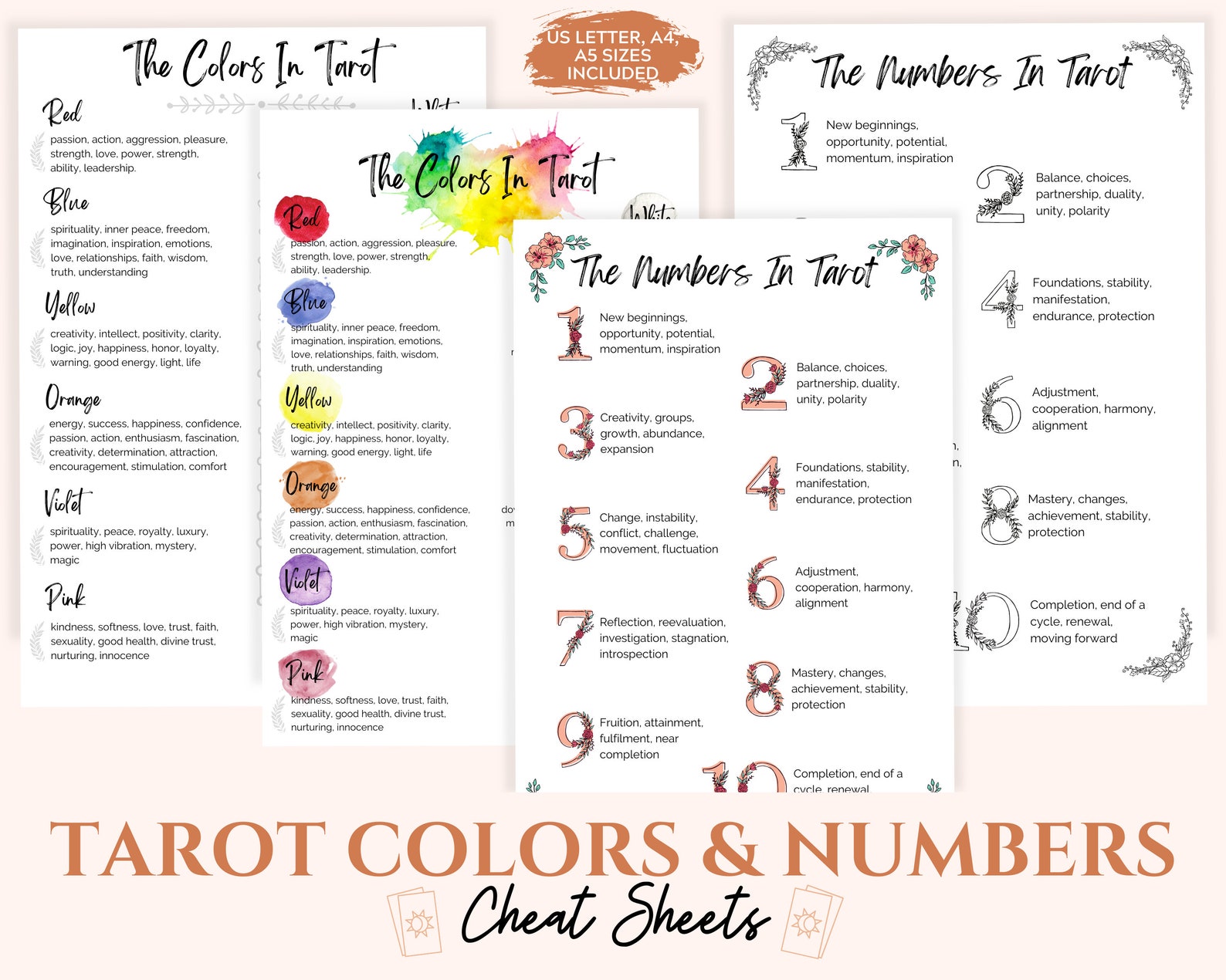 Tarot Colors and Numbers Cheat Sheets PDF Printable for - Etsy