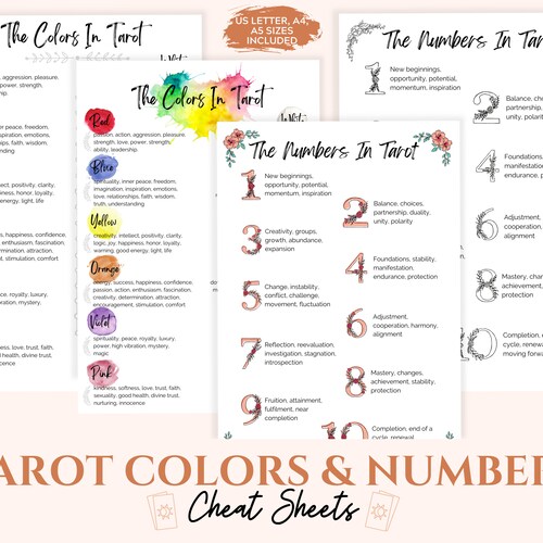 Tarot Colors and Numbers Cheat Sheets PDF Printable for - Etsy