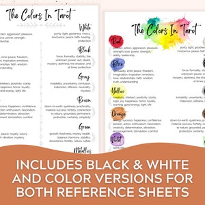 Tarot Colors and Numbers Cheat Sheets PDF Printable for | Etsy