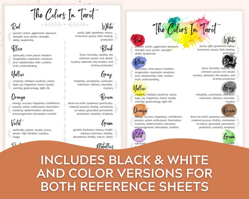 Tarot Colors and Numbers Cheat Sheets PDF Printable for | Etsy