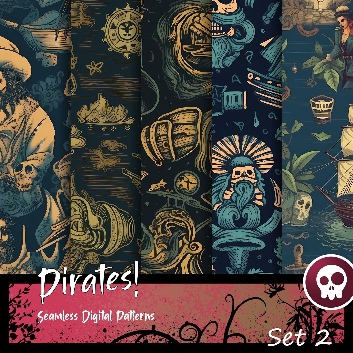 Pirates SEAMLESS Digital Pattern Images Set 2 Hieroglyphs - Etsy