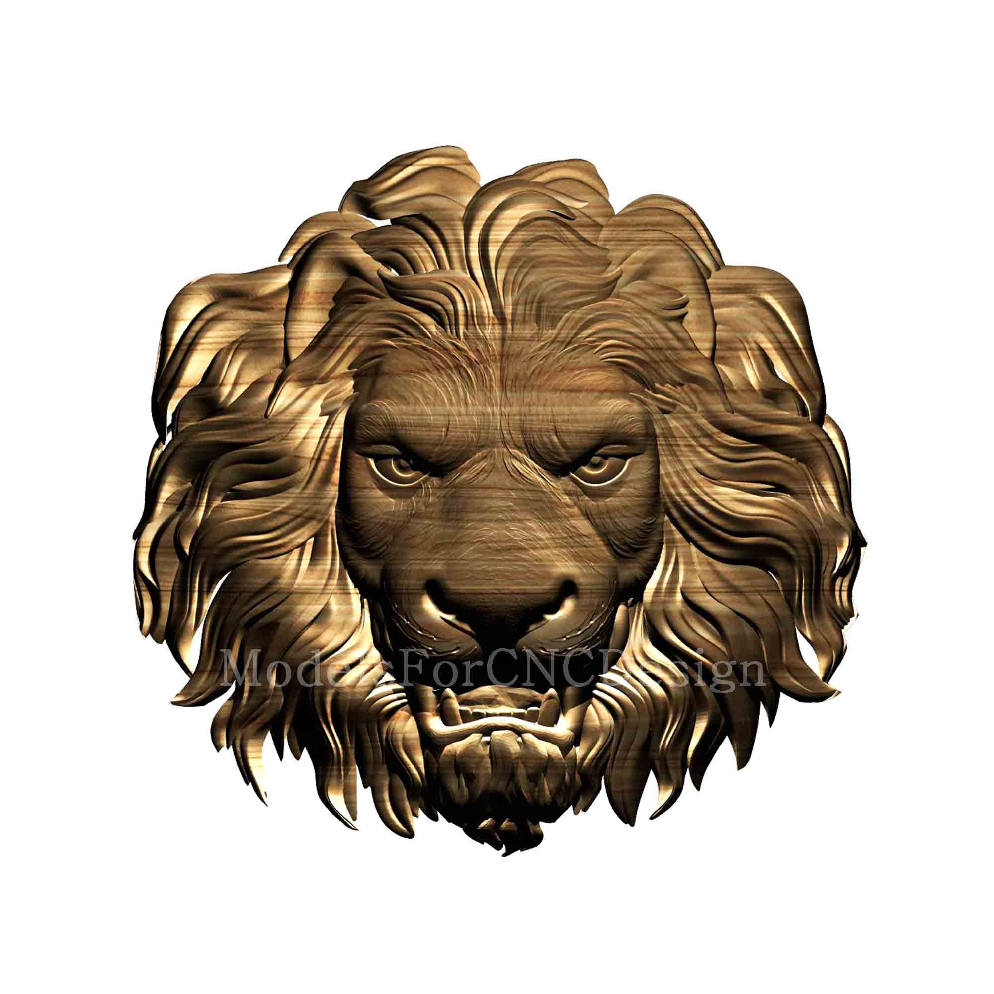 Lion Head 3d Stl Model For Cnc Router Files For Wood Relief Etsy