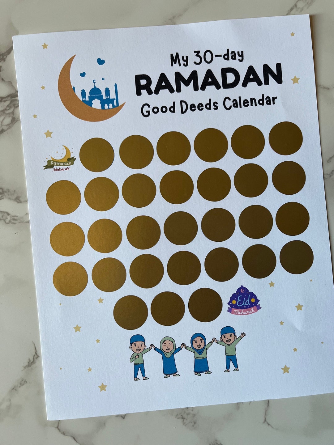 Ramadan 30 Day Scratch-off Good Deed Calendar for Kids | Ramadan ...