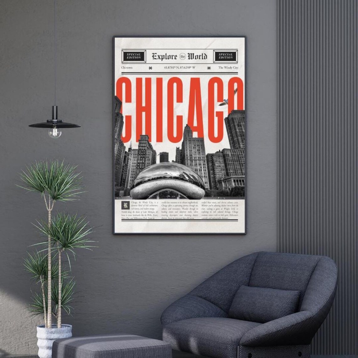 Chicago Cityscape Poster: Pastel Psychedelic Wall Art (digital Download ...