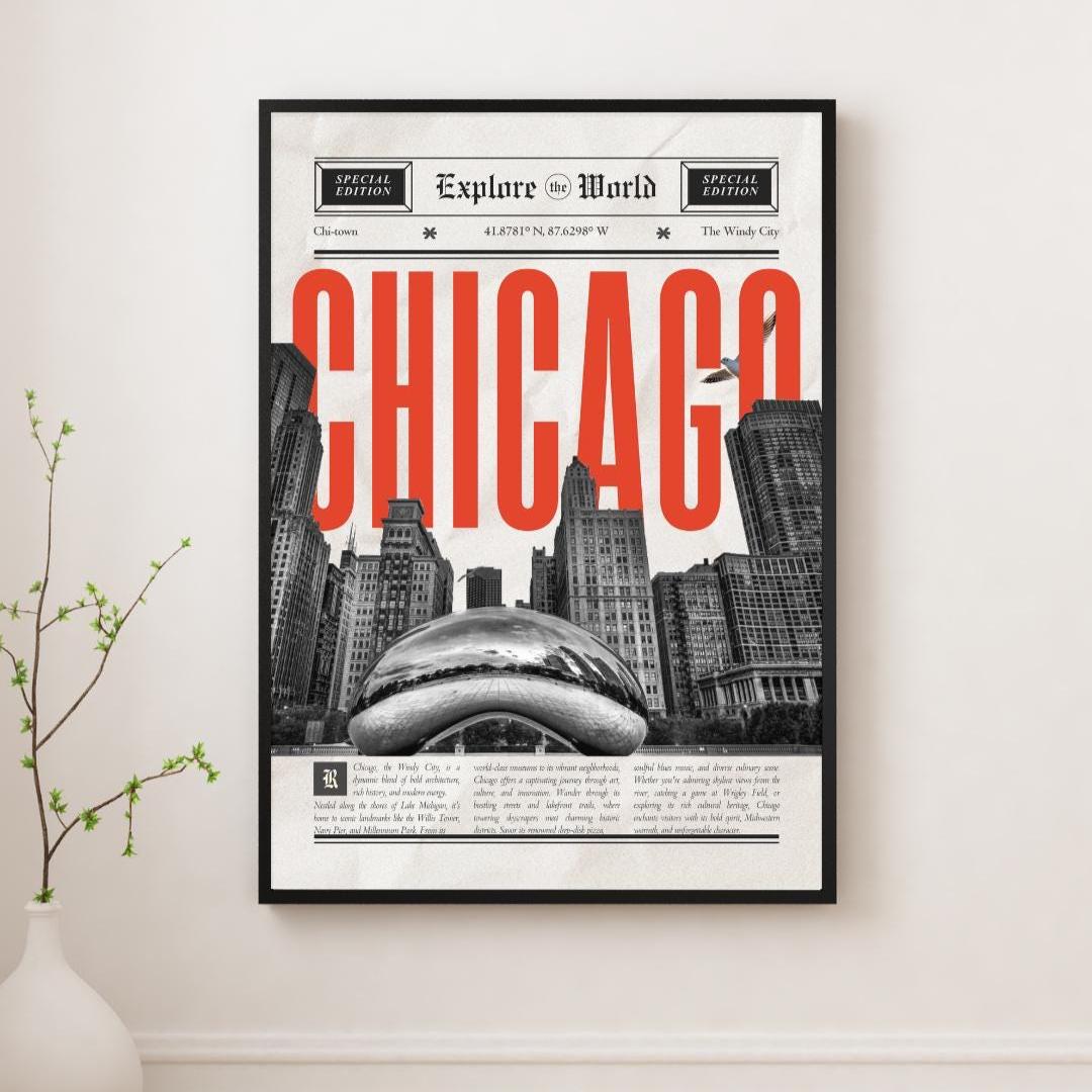 Chicago Cityscape Poster: Pastel Psychedelic Wall Art (digital Download ...