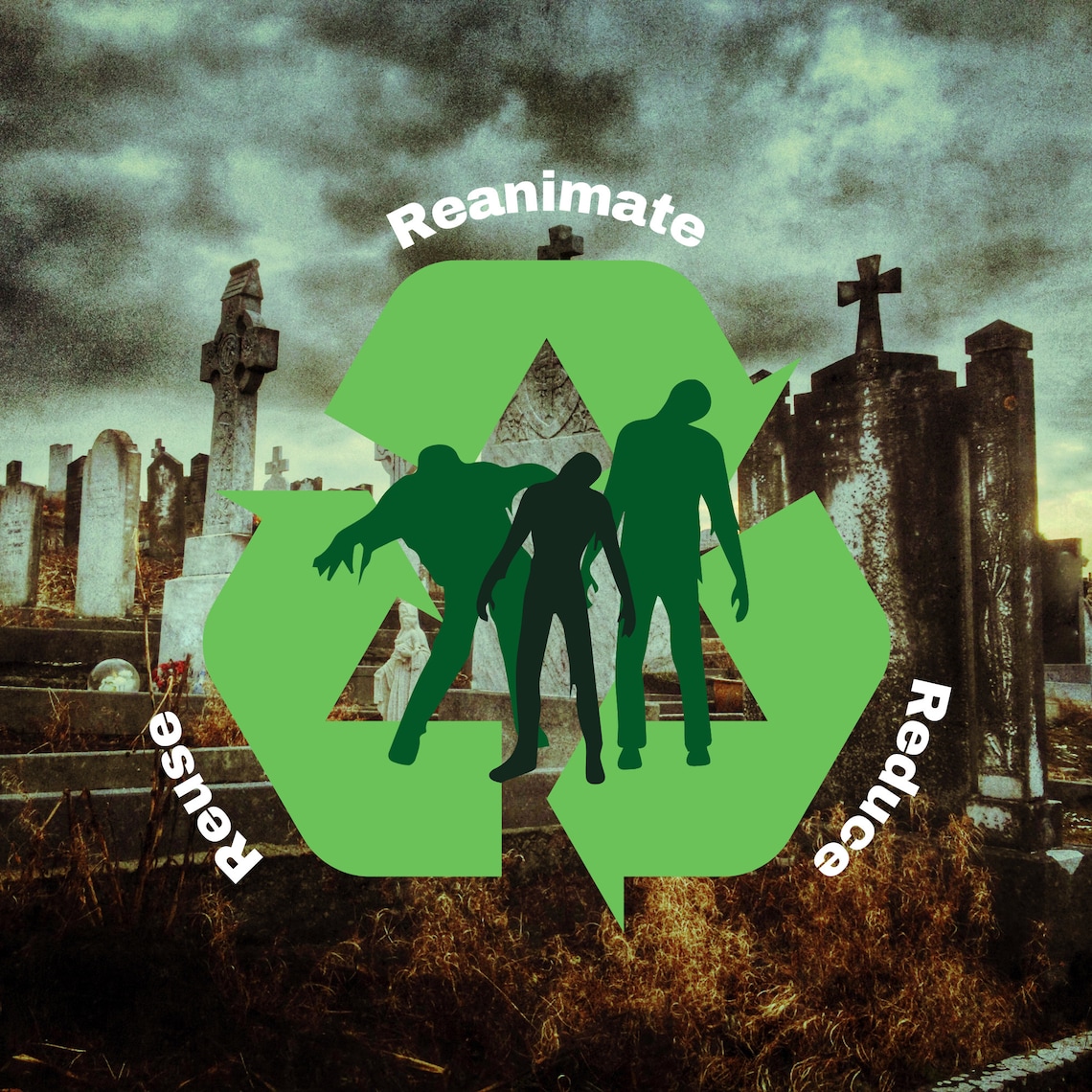 Reduce Reuse Reanimate Art Print Zombie Art Print Square Zombie Art ...