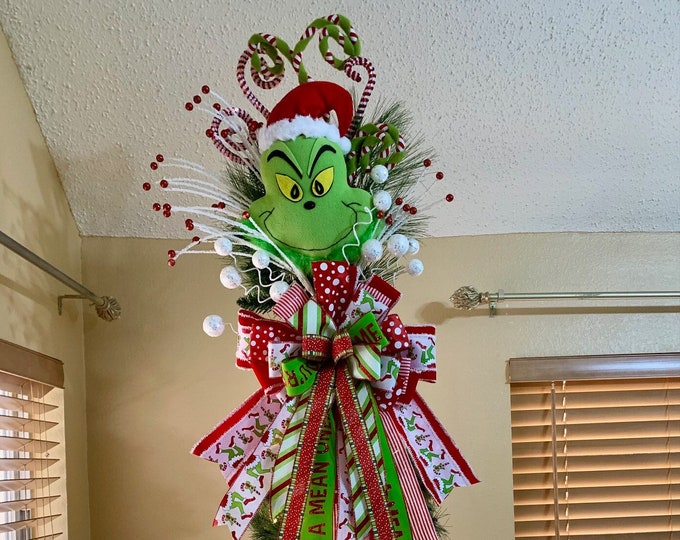 Xlarge Grinch Inspired Tree Topper, Monster Head, Christmas Tree Decor ...