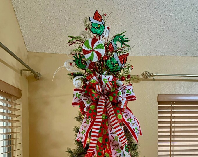 Grinch Inspired Tree Topper, Christmas Tree Decor, Whimsical Topper ...