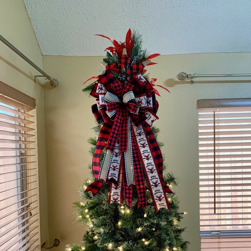 Plaid Christmas Tree Ribbon Topper - Etsy