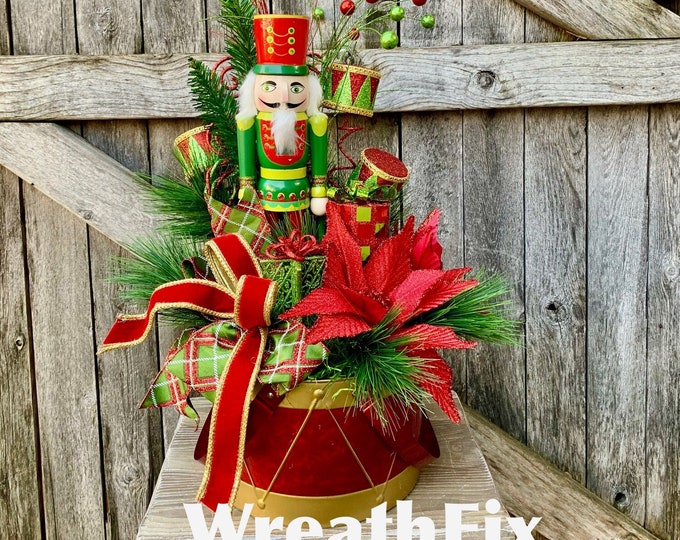 Large Nutcracker Arrangement, Table Decor, Holiday Centerpiece, Christmas Drum Centerpiece ...