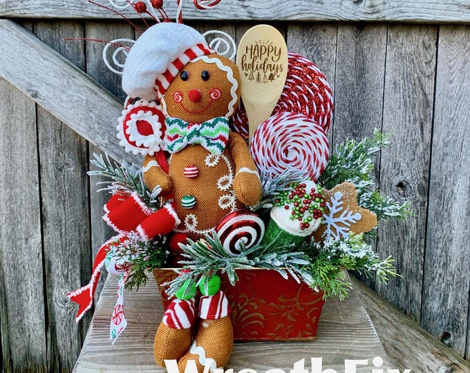Gingerbread Christmas Centerpiece, Christmas Arrangement, Gingerbread ...