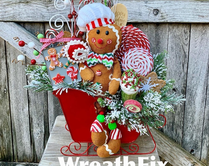 Large Gingerbread Centerpiece, Sleigh Arrangement, Candy Cane ...