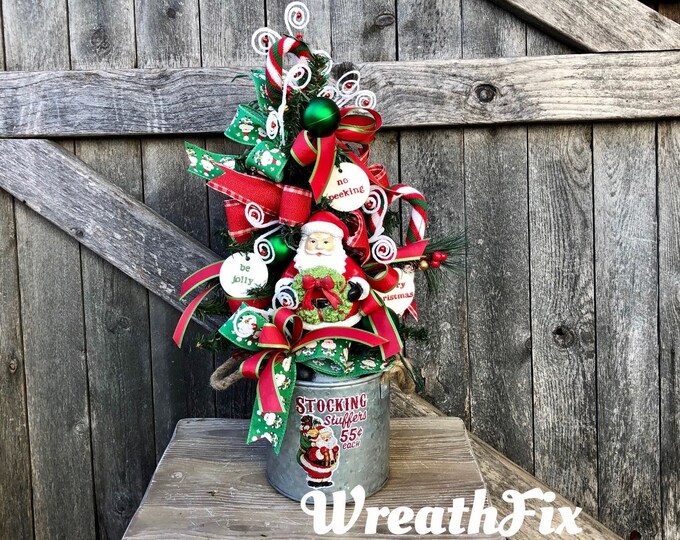 Christmas Tree Arrangement Santa Centerpiece Santa Pail - Etsy