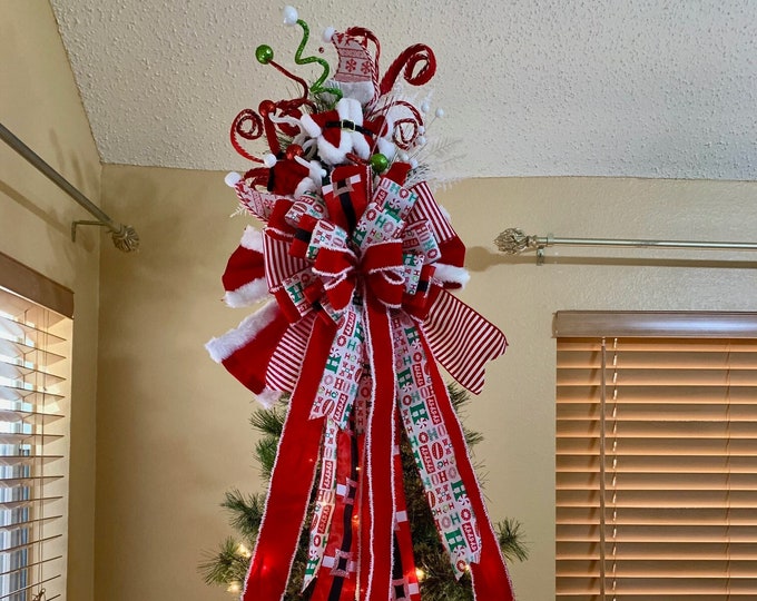Large Santa Christmas Tree Topper, Large Bow, Christmas Tree Decor ...