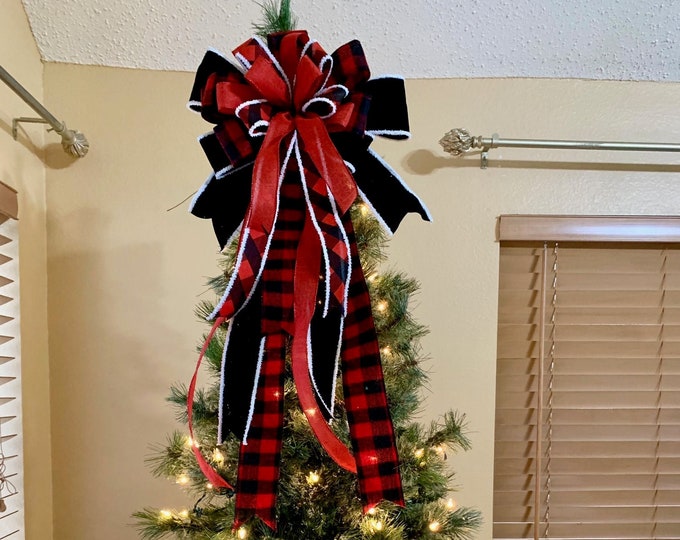 Large Farmhouse Tree Topper Bow, Farmhouse Topper, Christmas Tree Decor ...