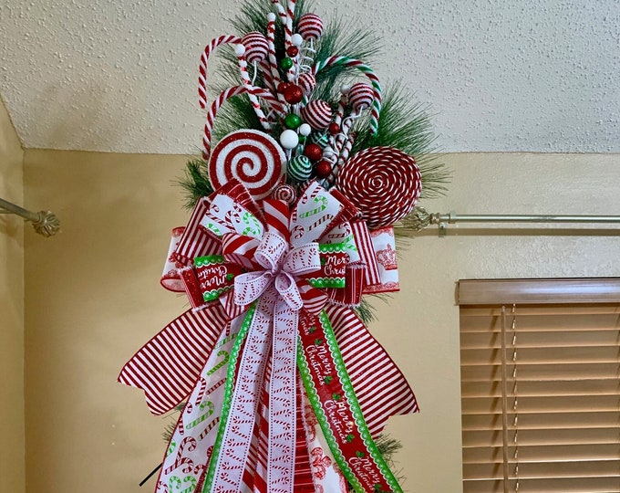 Xlarge Candy Cane Tree Topper, Large Bow, Decorated Tree Topper ...