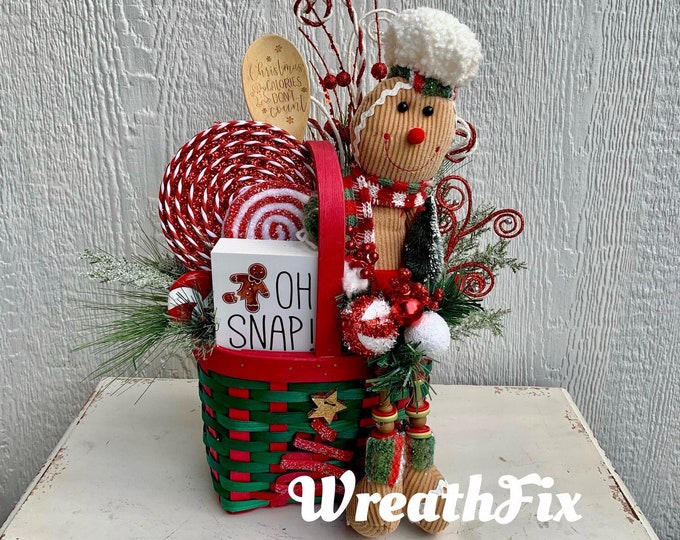 Gingerbread Basket Arrangement, Christmas Centerpiece, Table Décor ...