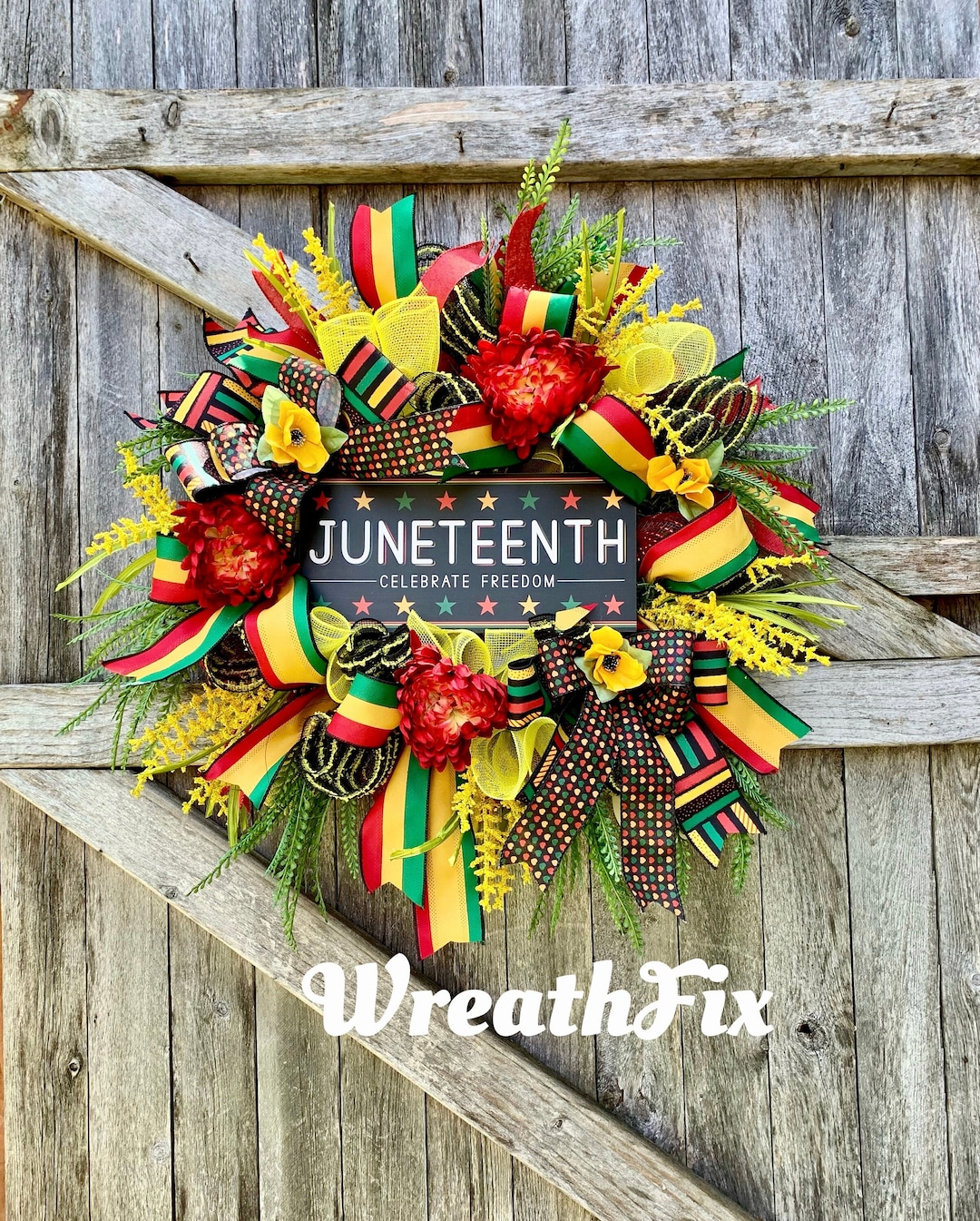 Juneteenth Wreath, Black History Wreath, Door Decor, Black Red and ...