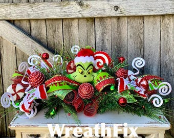 Grinch Inspired Centerpiece, Christmas Centerpiece, Holiday Table Décor ...