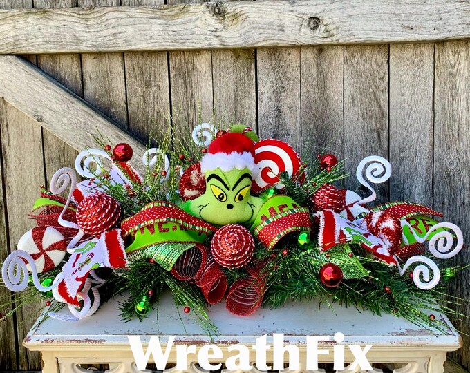 Grinch Inspired Centerpiece, Christmas Centerpiece, Holiday Table Décor ...