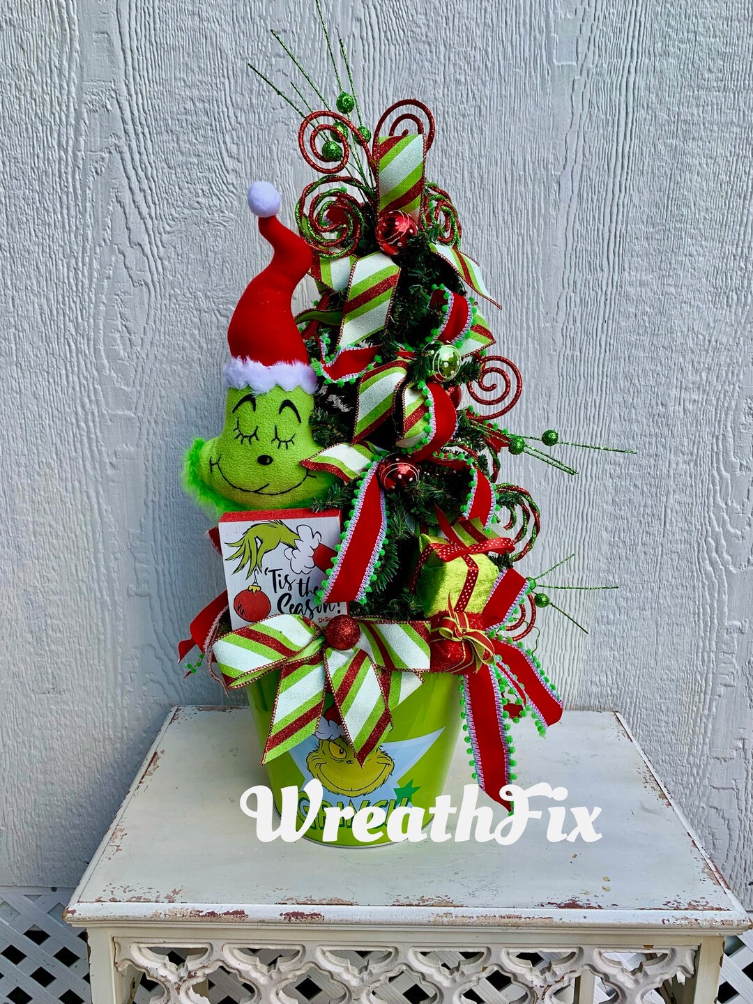 Grinch Inspired Centerpiece, Lighted Christmas Tree, Holiday Table ...