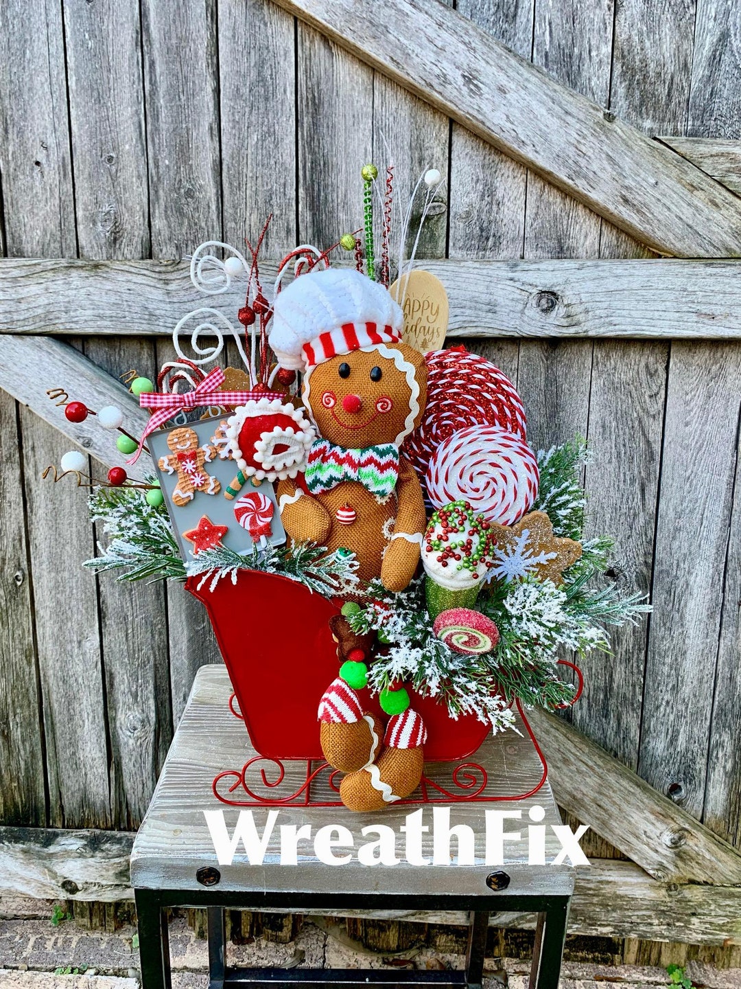 Large Gingerbread Centerpiece, Sleigh Arrangement, Candy Cane ...
