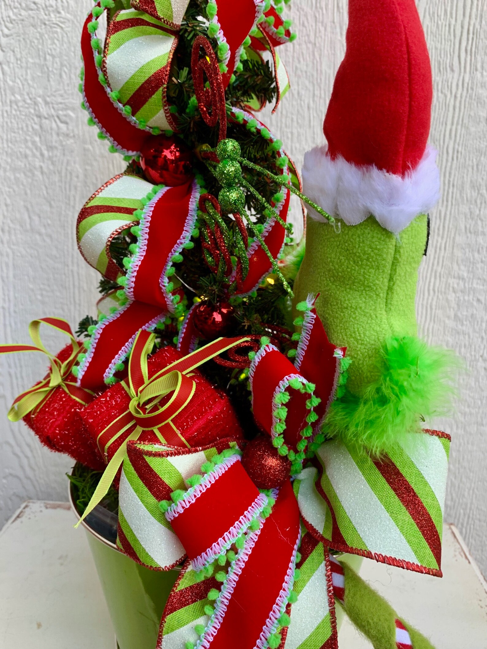Grinch Inspired Centerpiece, Lighted Christmas Tree, Holiday Table ...