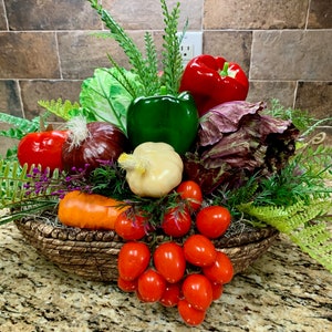 Large Vegetable Basket, Arrangement, Faux Veggie Basket, Kitchen Table ...