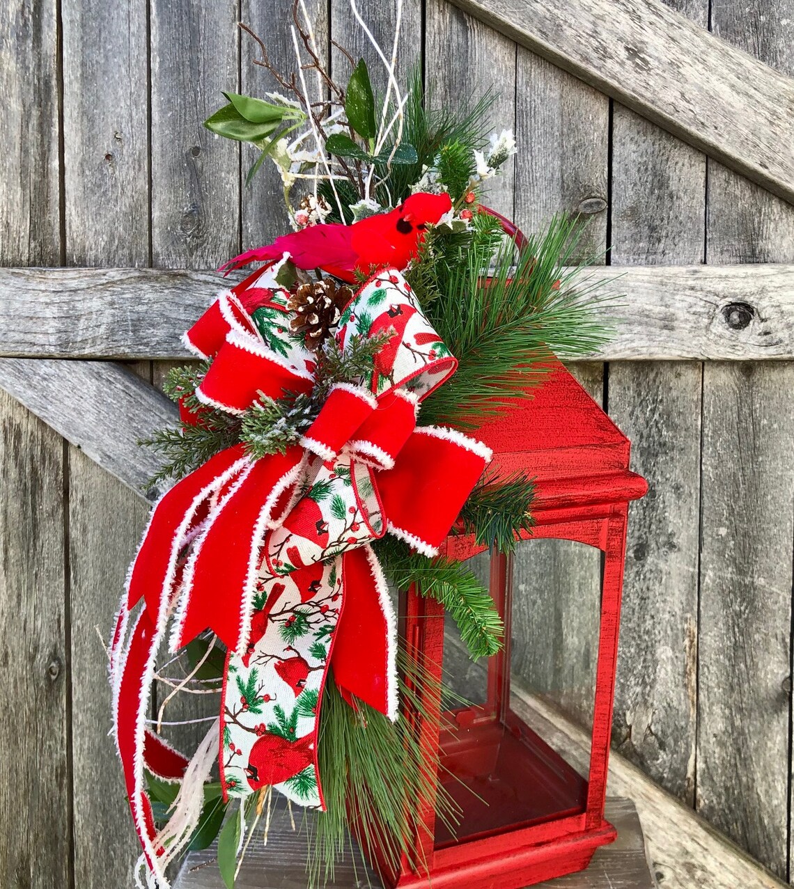 Cardinal Lantern Swag Christmas Bow Lantern Attachment - Etsy
